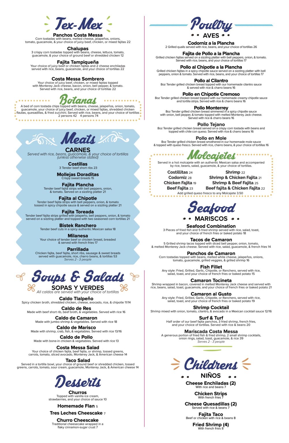 Costa Messa | Menu