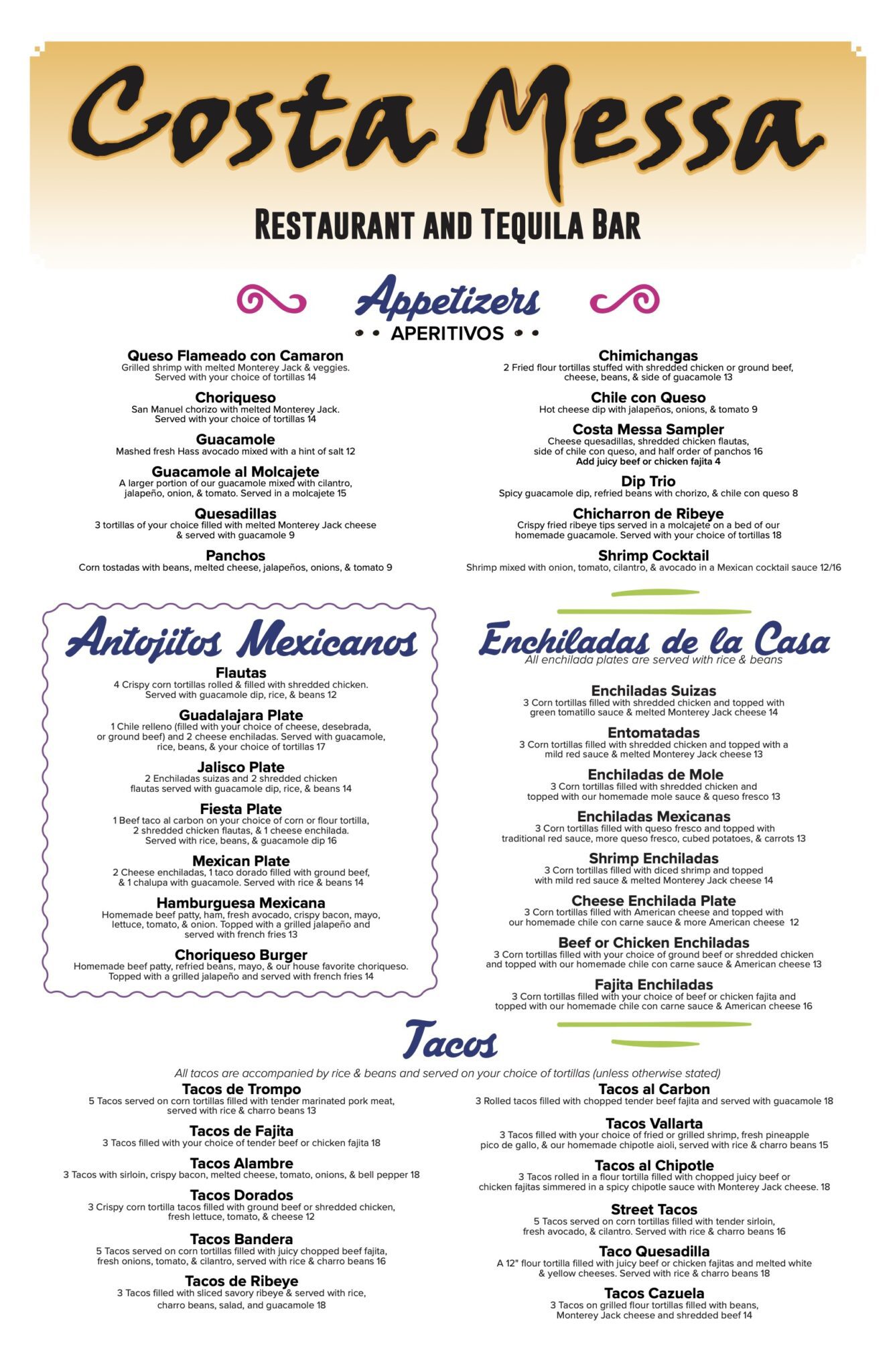 Costa Messa | Menu